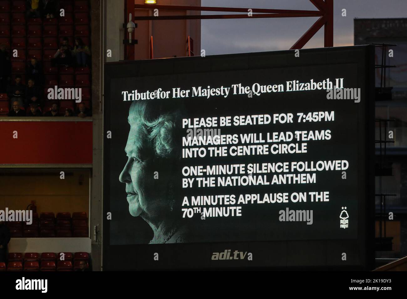 A tribute sign for Her Majesty The Queen Elizabeth II is displayed on ...
