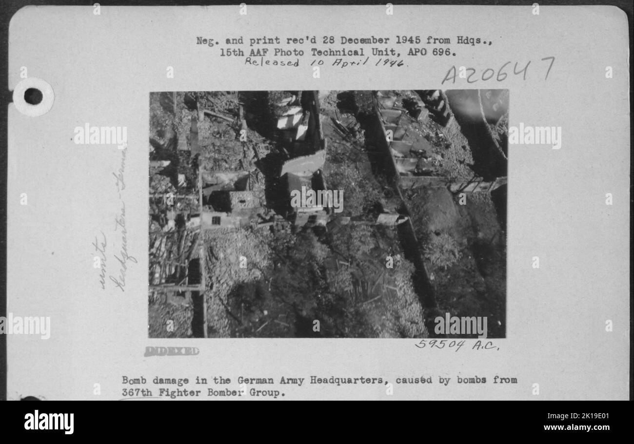 Bomb damage in the German Army Headquarters, caused by bombs from 367th ...