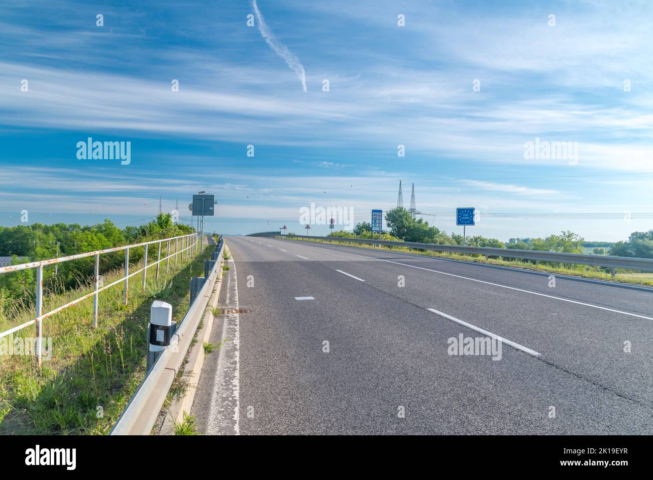 Entrance road to Czech Republic with board with speed limits in Czech ...