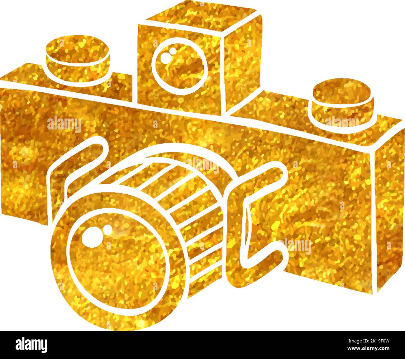 Hand drawn Panorama camera icon in gold foil texture vector ...