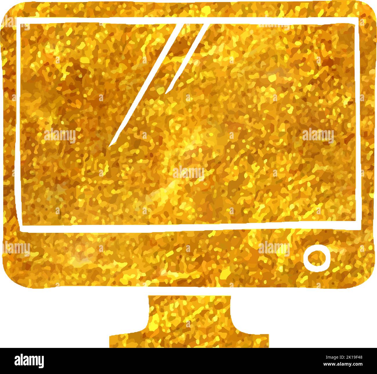 Hand drawn Desktop computer icon in gold foil texture vector ...