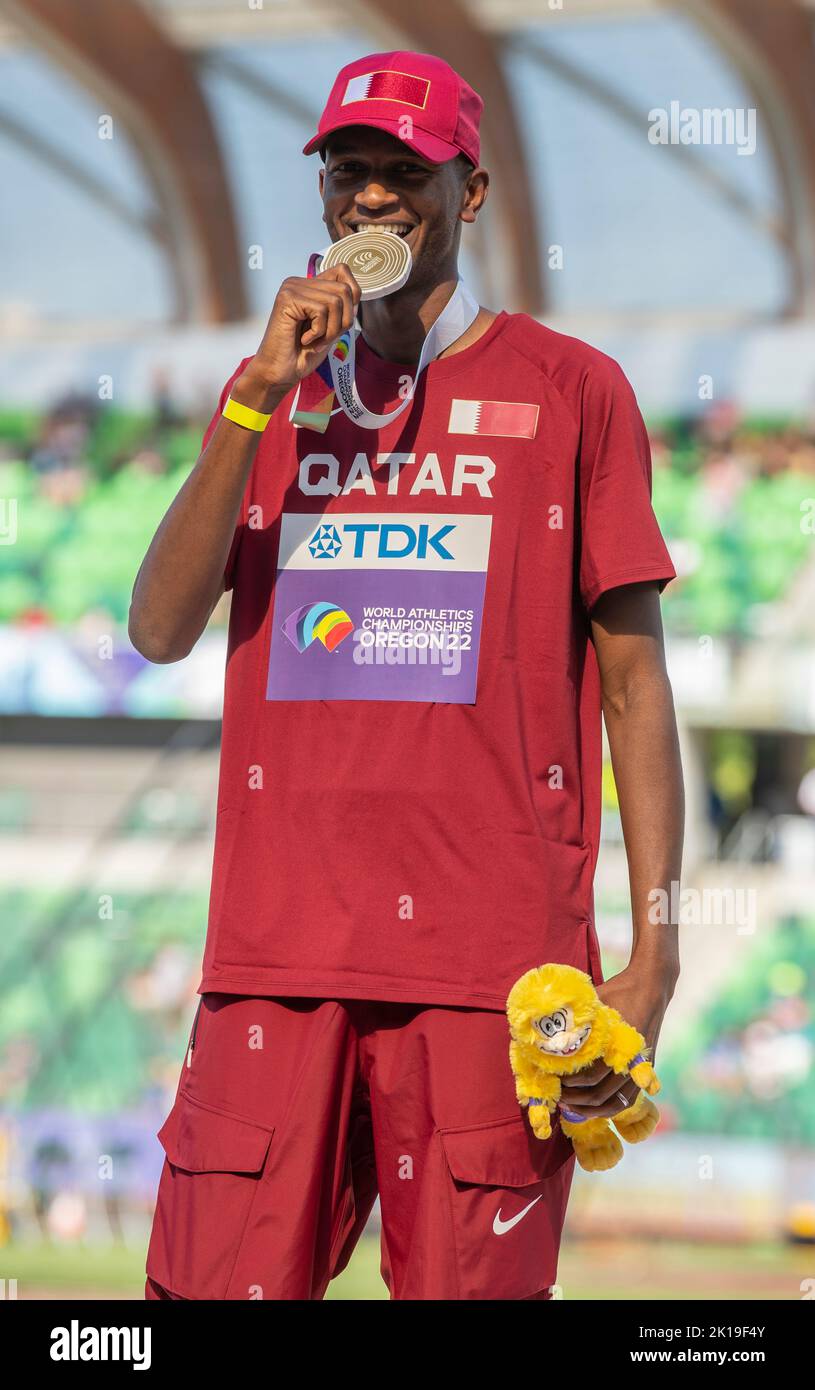 Mutaz Essa Barshim of Qatar gold medal presentation for the men’s high ...