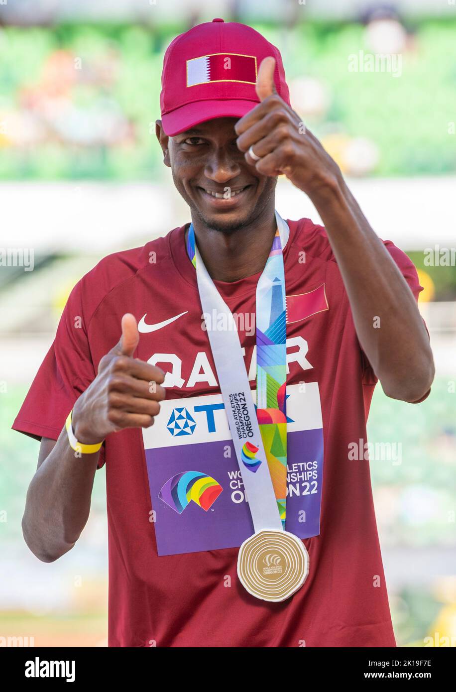 Mutaz Essa Barshim of Qatar gold medal presentation for the men’s high ...