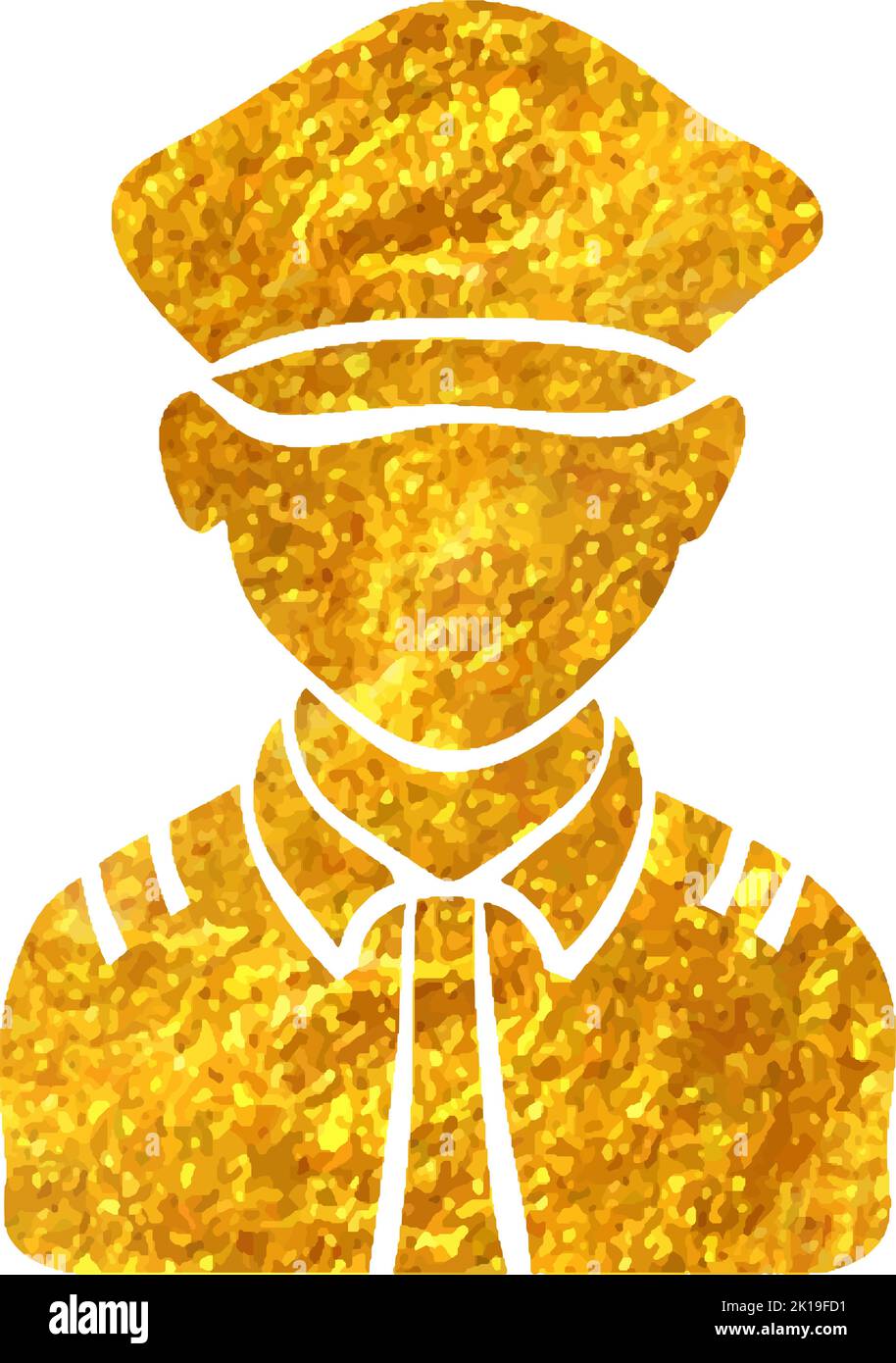 Hand drawn Pilot avatar icon in gold foil texture vector illustration ...