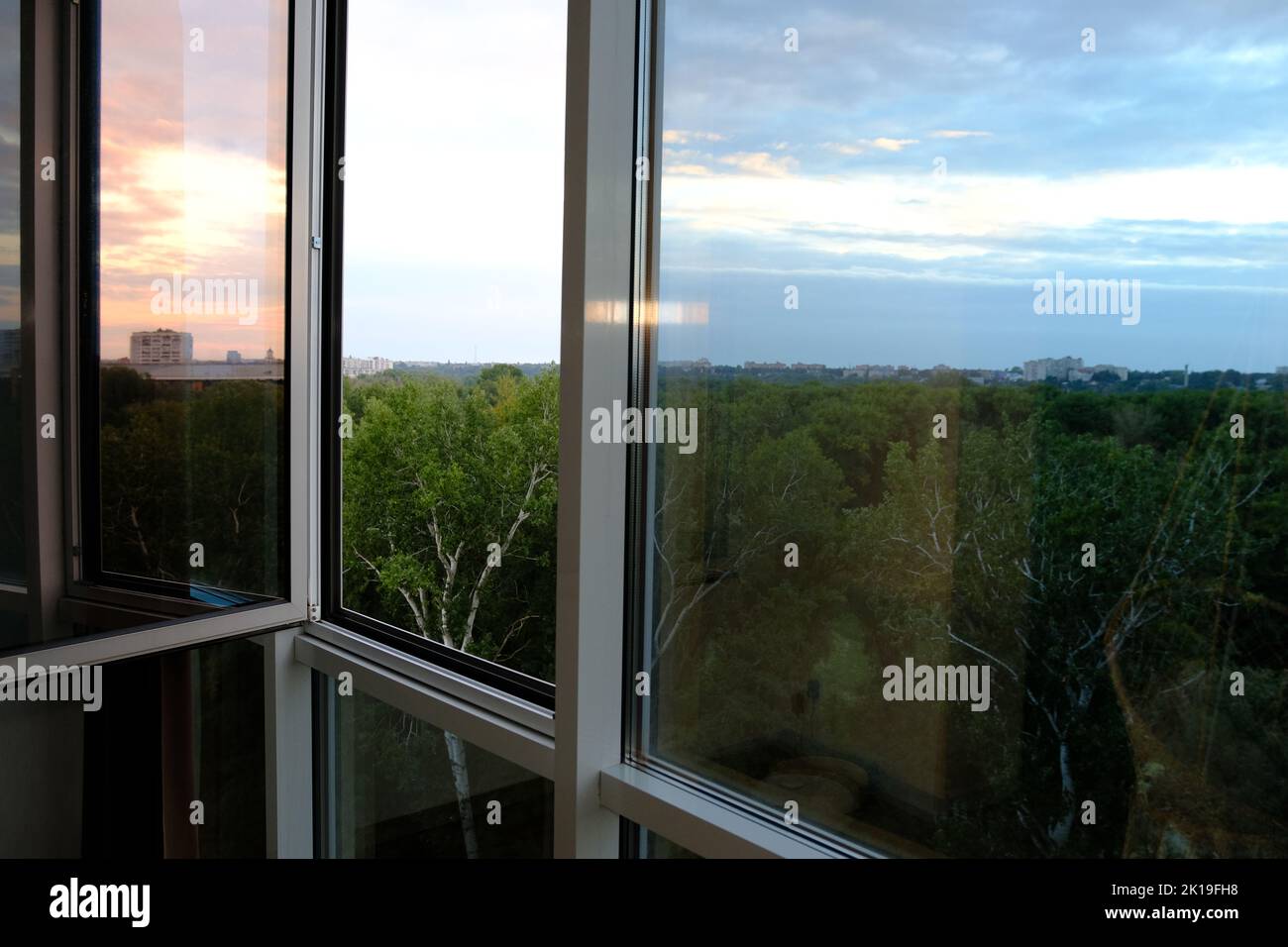 panoramic window in the office, abstract business interior background ...