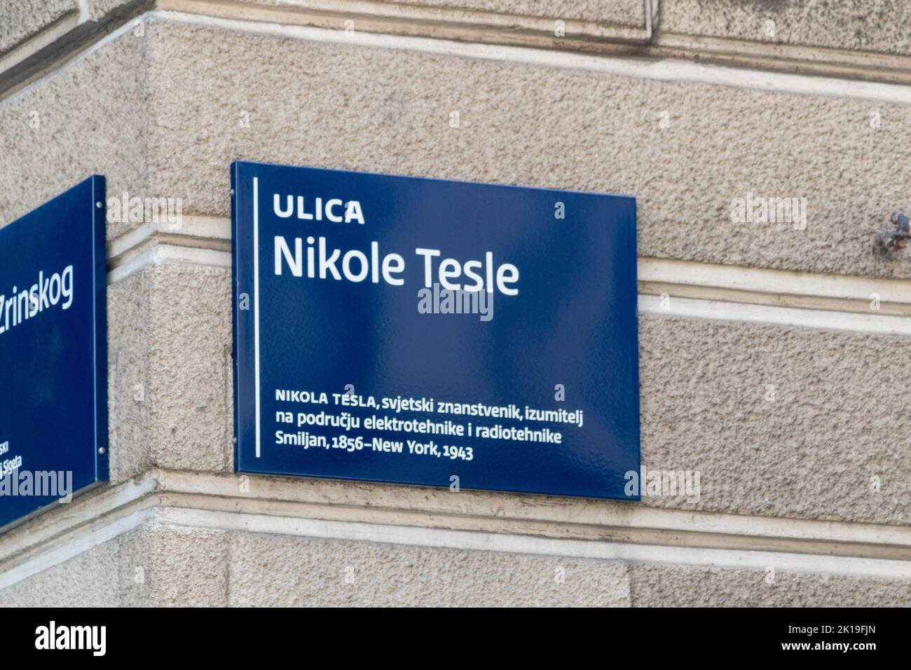 Zagreb, Croatia - June 2, 2022: Nikola Tesla sign. Street in Zagreb ...
