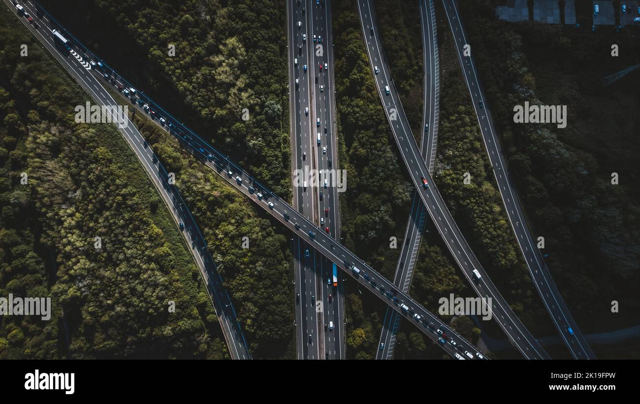 Aerial view of busy motorway Stock Photo - Alamy