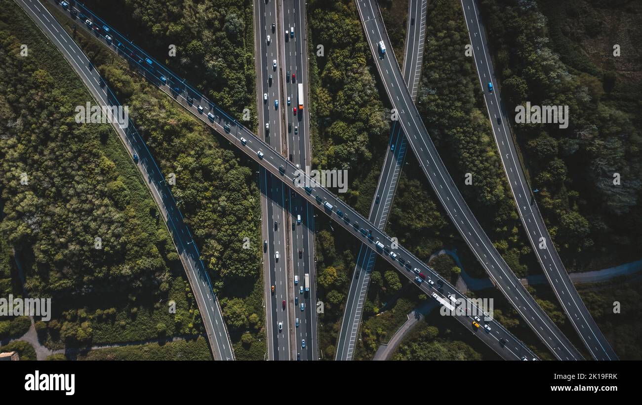 Aerial view of busy motorway Stock Photo - Alamy