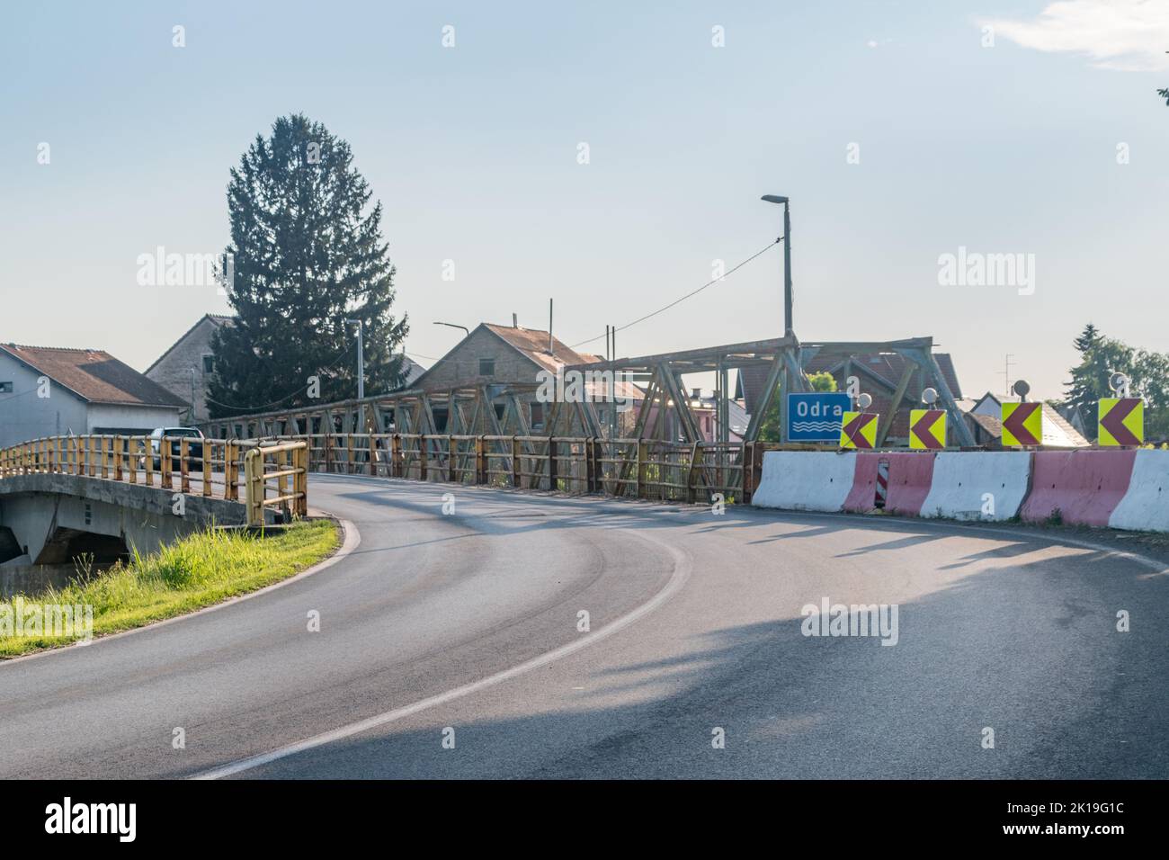 Sisak, Croatia - June 2, 2022: Entrance to bridge over Odra river Stock ...