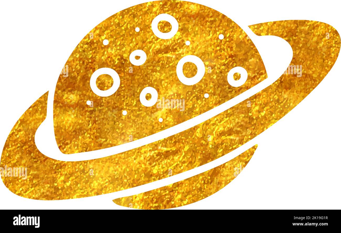Hand drawn planet icon in doodle sketch s in gold foil texture vector ...