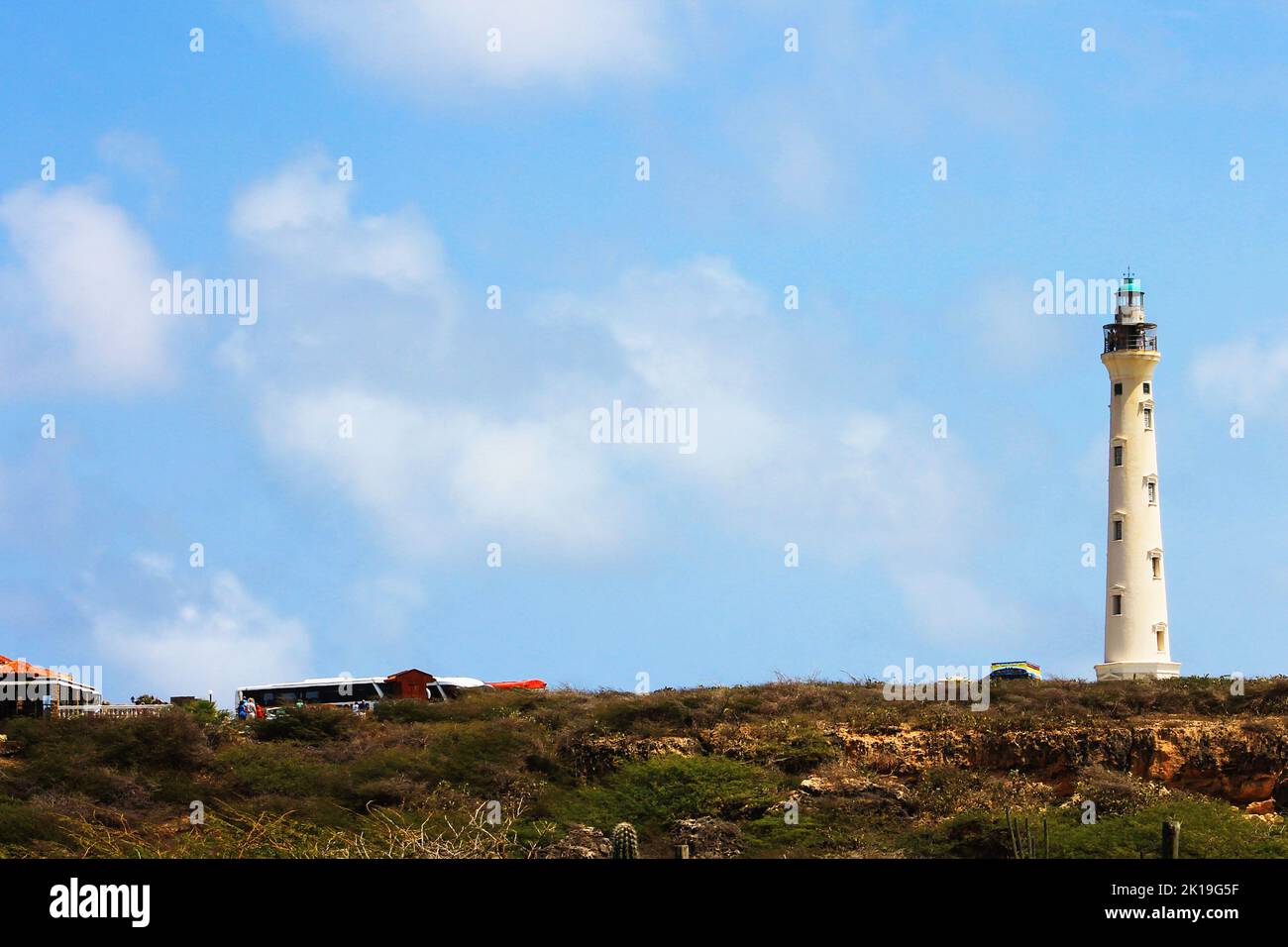 The California light house in Aruba. Sunny day, blue sky, light cloud ...