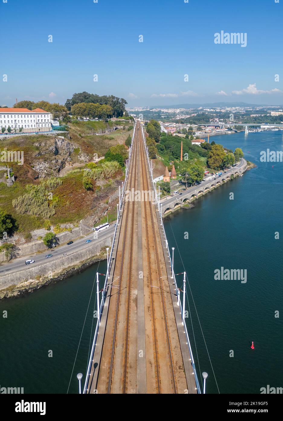 Aerial view of Porto, Douro River with boats and the bridges Stock ...
