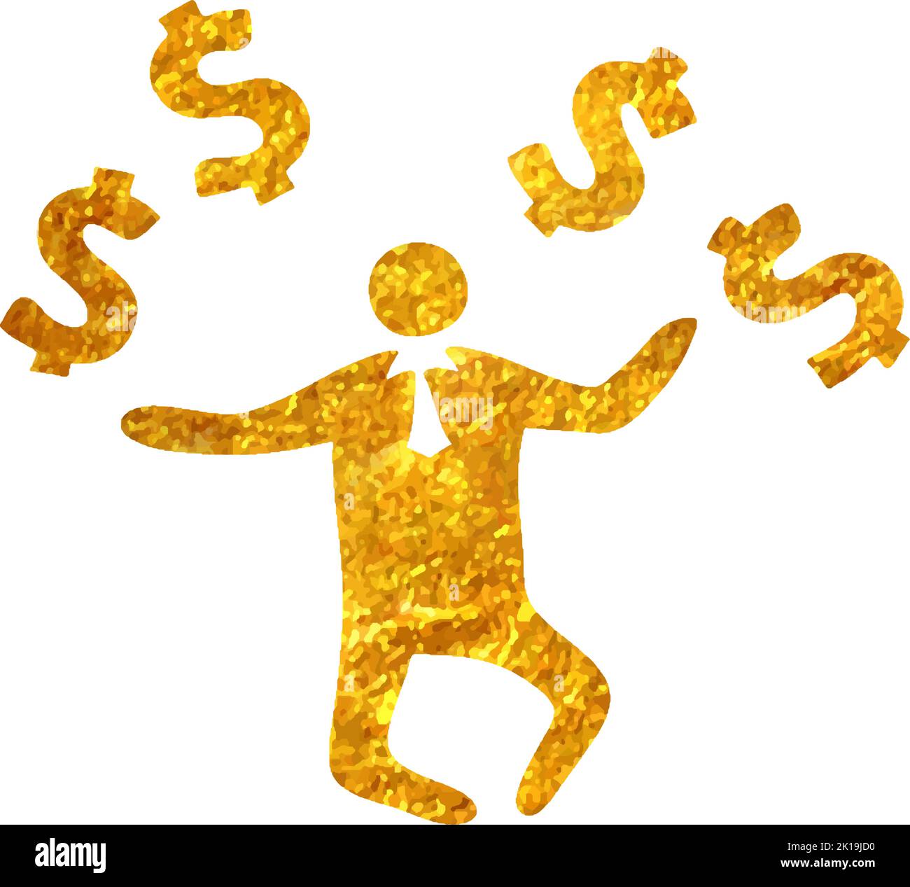 Hand drawn Businessman money icon in gold foil texture vector ...