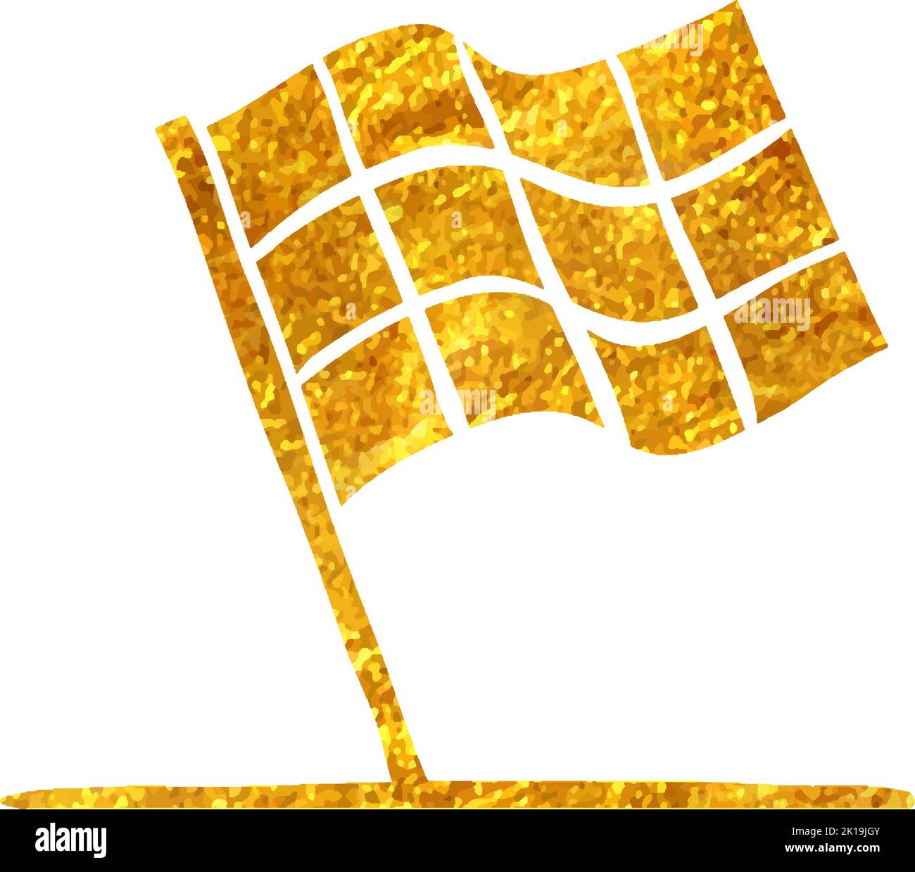 Hand drawn Race flag icon in gold foil texture vector illustration ...