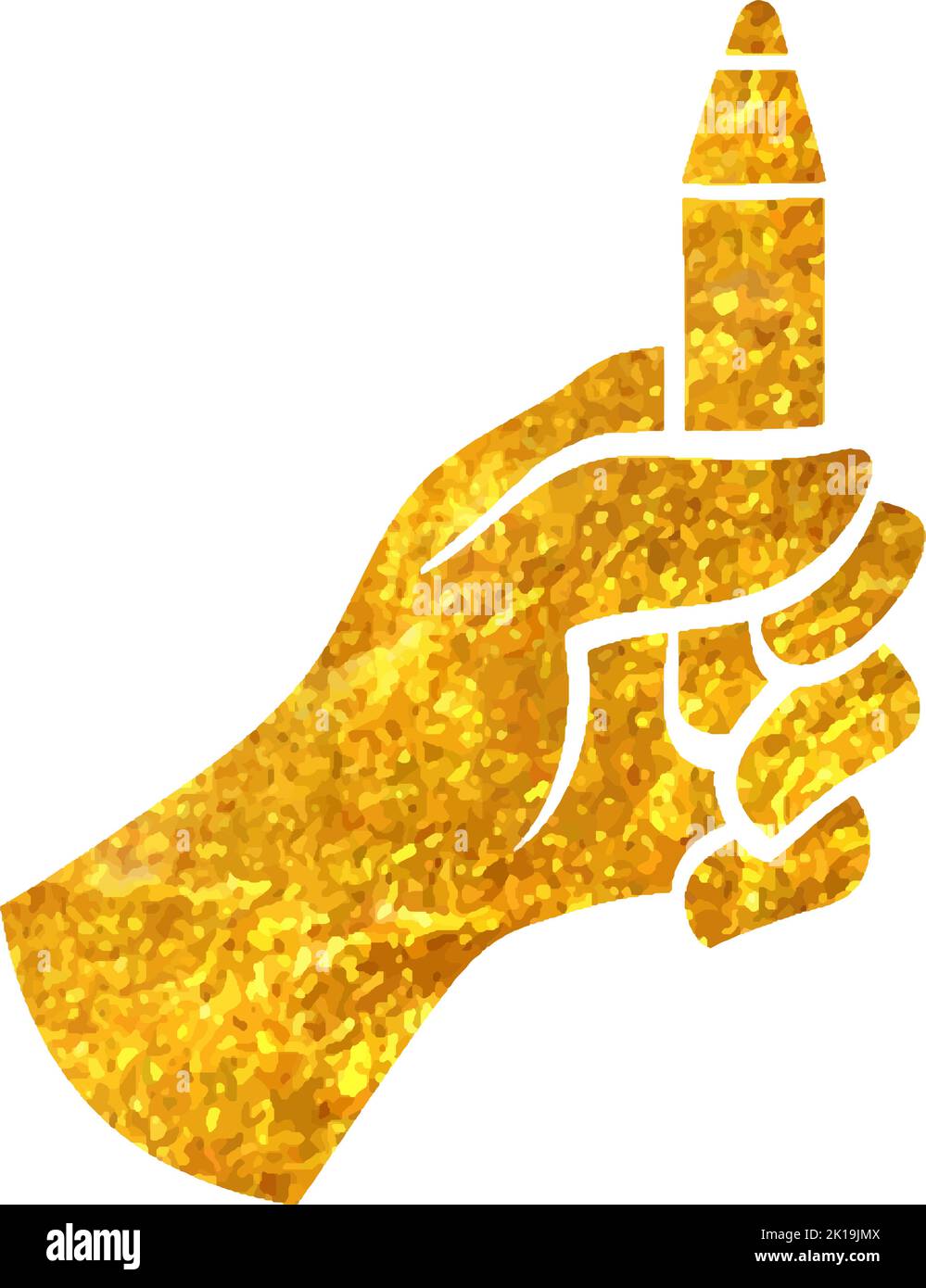 Hand drawn Pencil measure icon in gold foil texture vector illustration ...