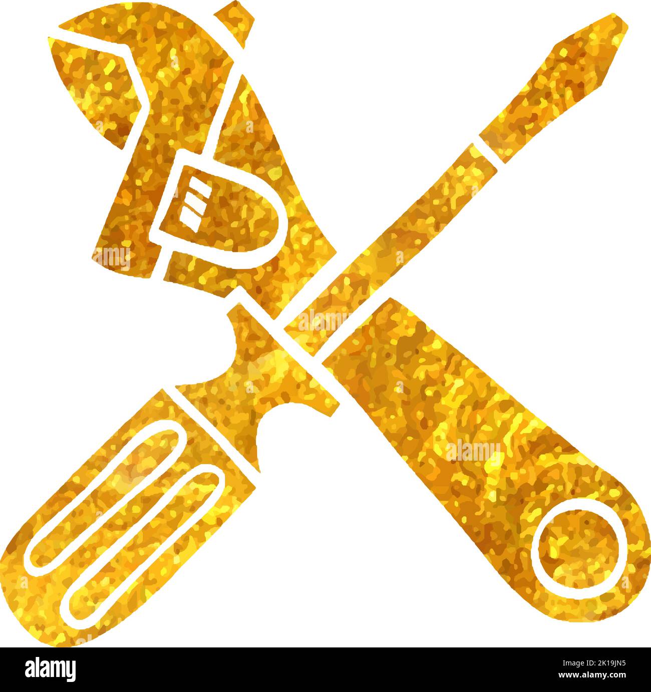 Hand drawn Mechanic tools icon in gold foil texture vector illustration ...
