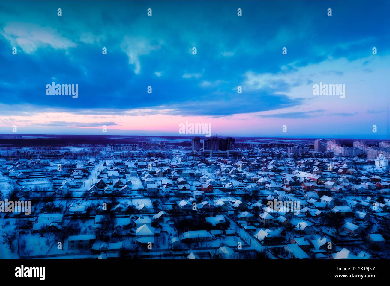 View of the city of Bucha and Irpin in 2021. Modern cottage areas, at ...