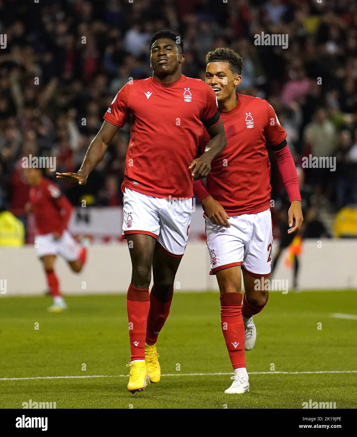 Nottingham Forest's Taiwo Awoniyi (left) celebrates scoring their side ...
