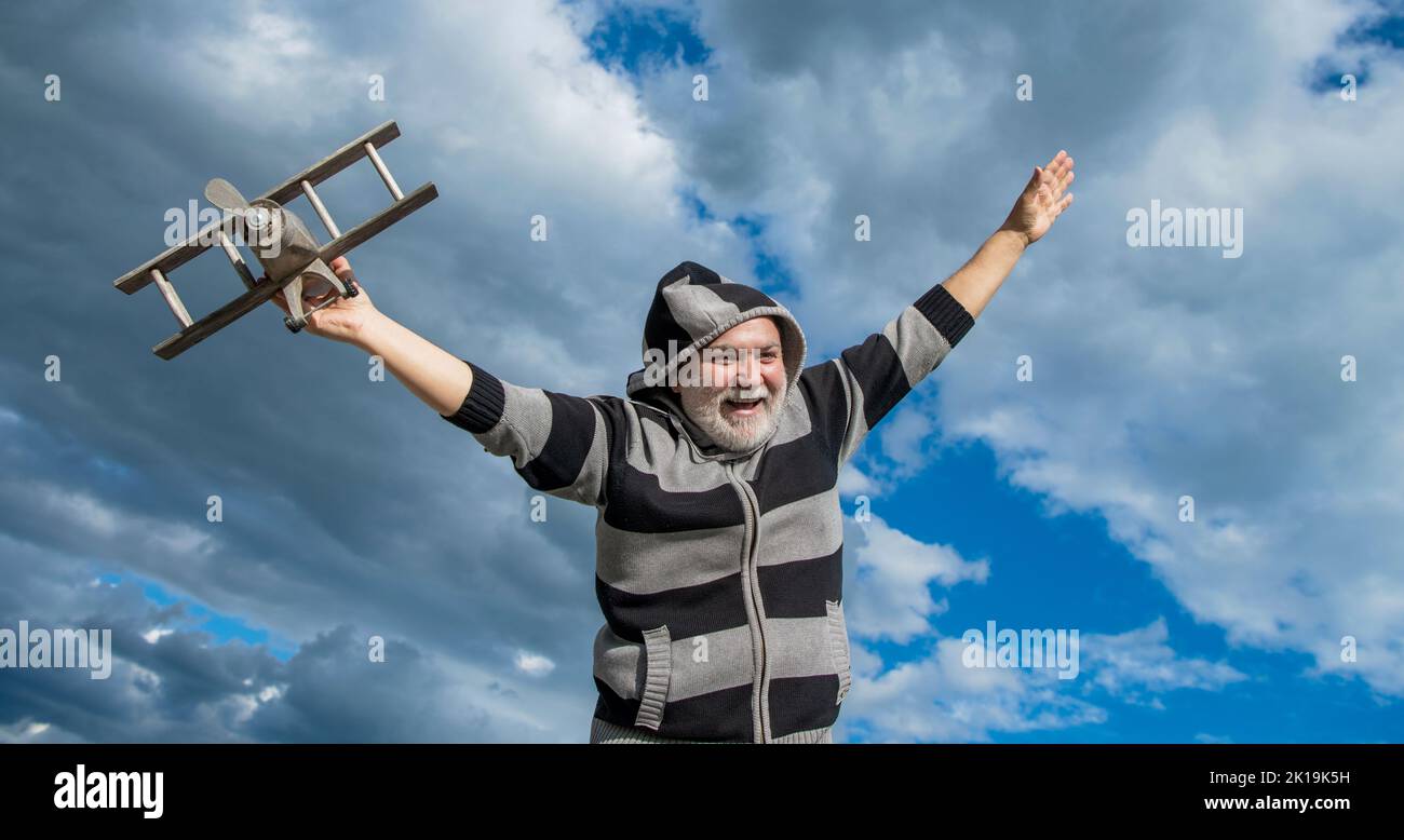 happy retirement. retired granddad feel free. retired old man outdoor ...