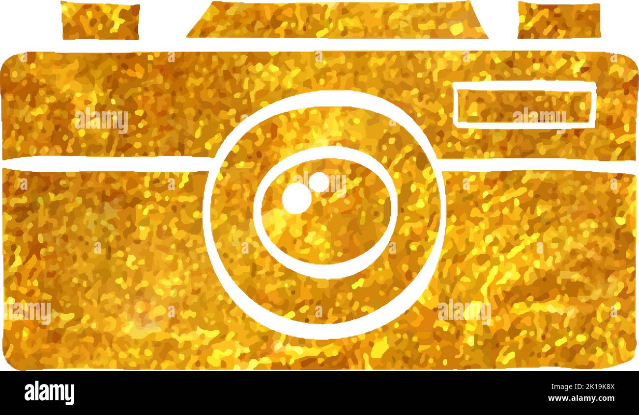 Hand drawn Range finder camera icon in gold foil texture vector ...