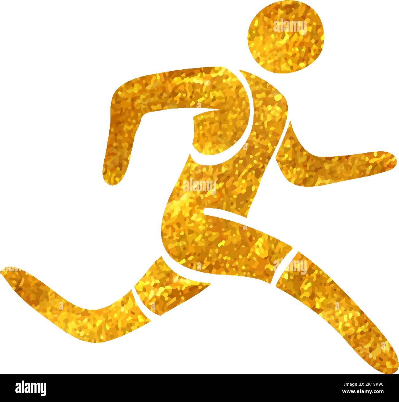 Hand drawn Running athlete icon in gold foil texture vector ...