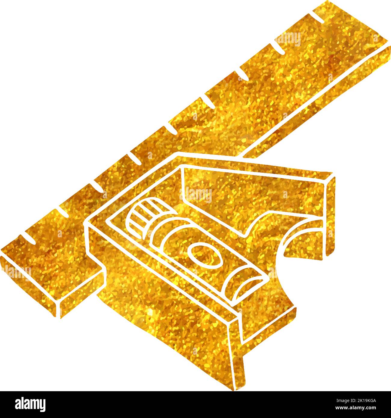 Hand drawn ruler icon in gold foil texture vector illustration Stock ...