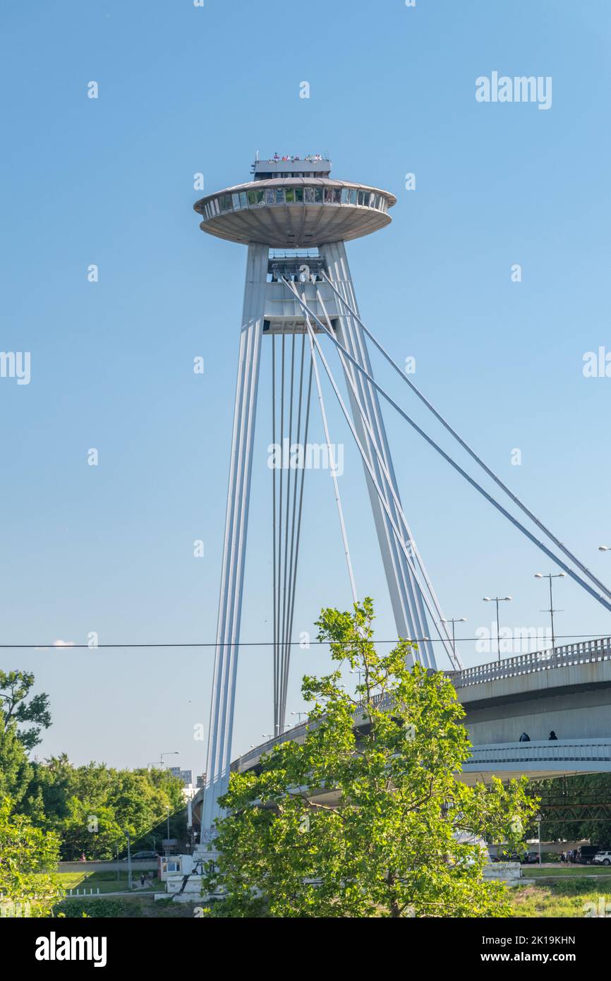 View of the pylon and UFO of Most SNP (Bridge of the Slovak National ...