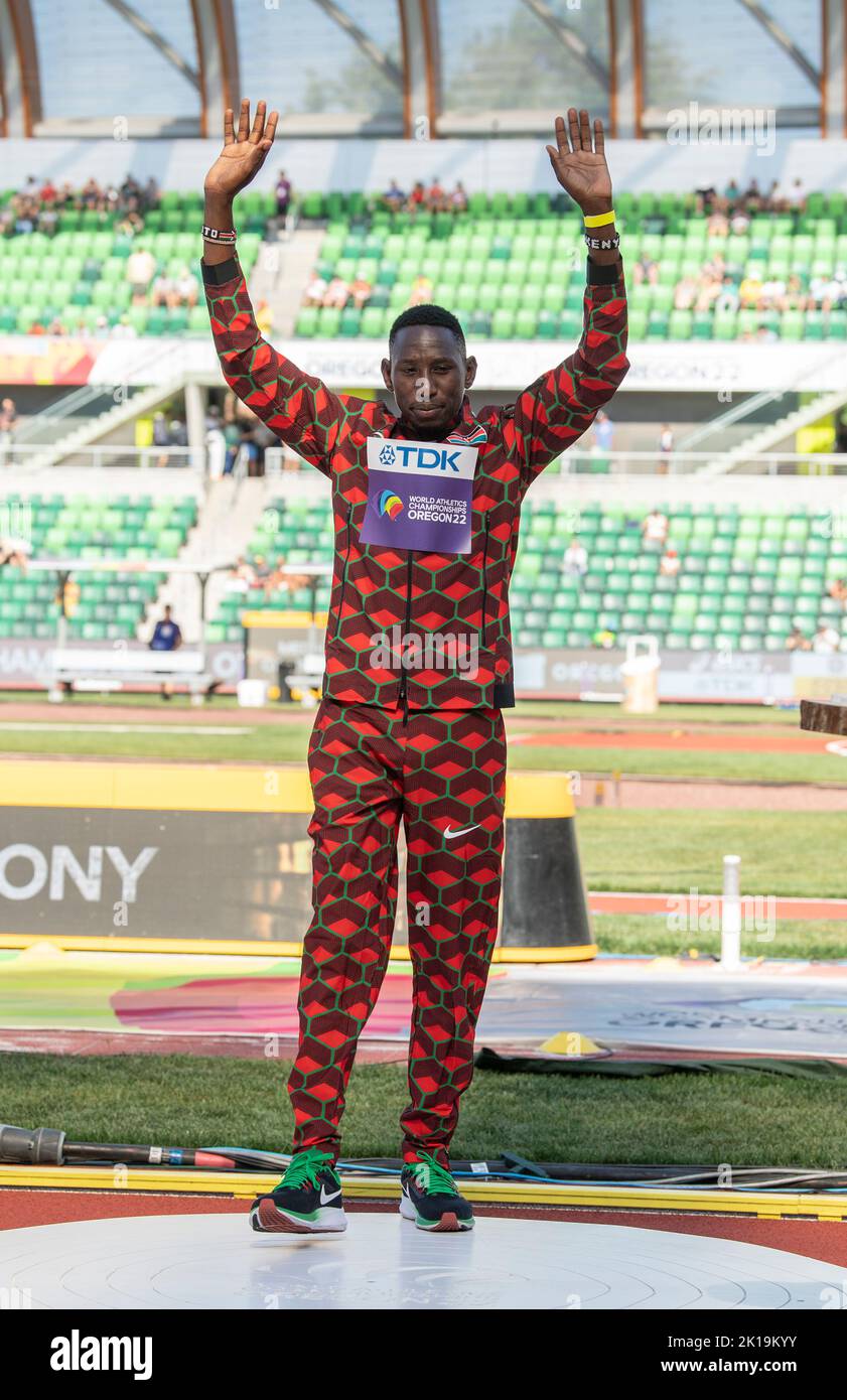 Conseslus Kipruto of Kenya bronze medal ceremony for the men’s 3000m ...