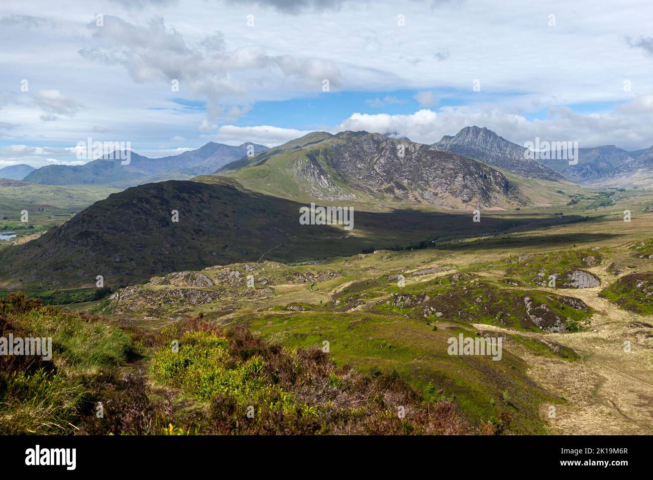 Tryfan and the Glyderau, part of the mountain ranges that tower above ...