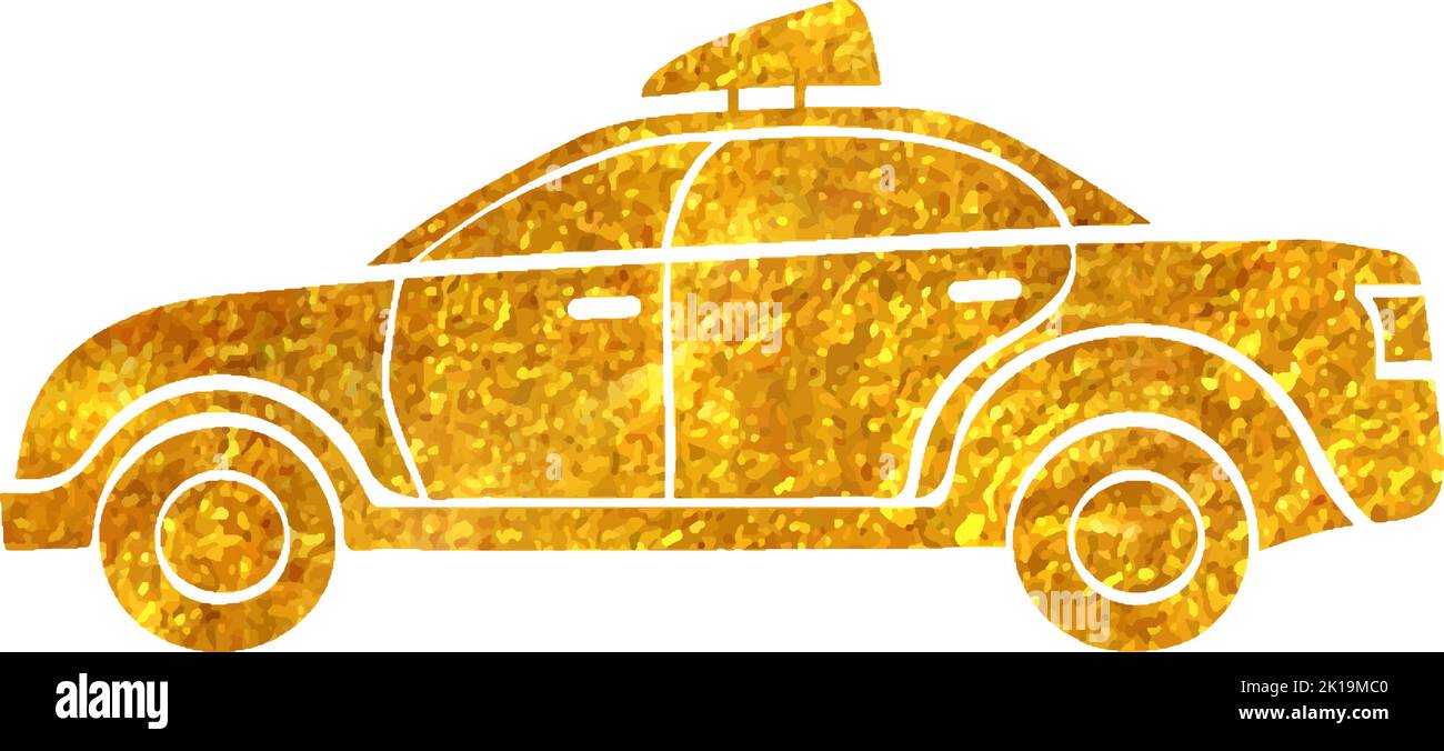 Hand drawn Safety car icon in gold foil texture vector illustration ...