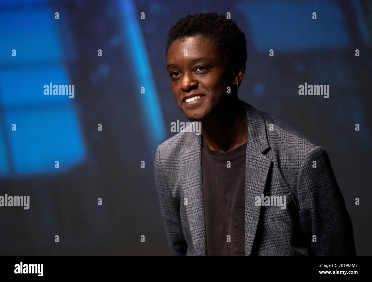16 September 2022, Berlin: Writer Jay Bernard smiles during a reading ...