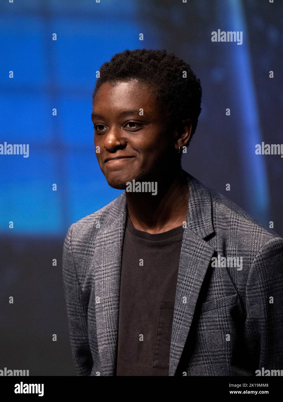 16 September 2022, Berlin: Writer Jay Bernard smiles during a reading ...