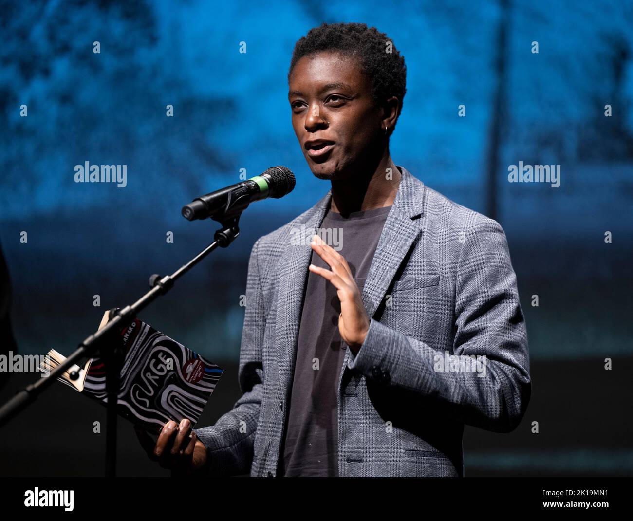 16 September 2022, Berlin: Writer Jay Bernard smiles during a reading ...