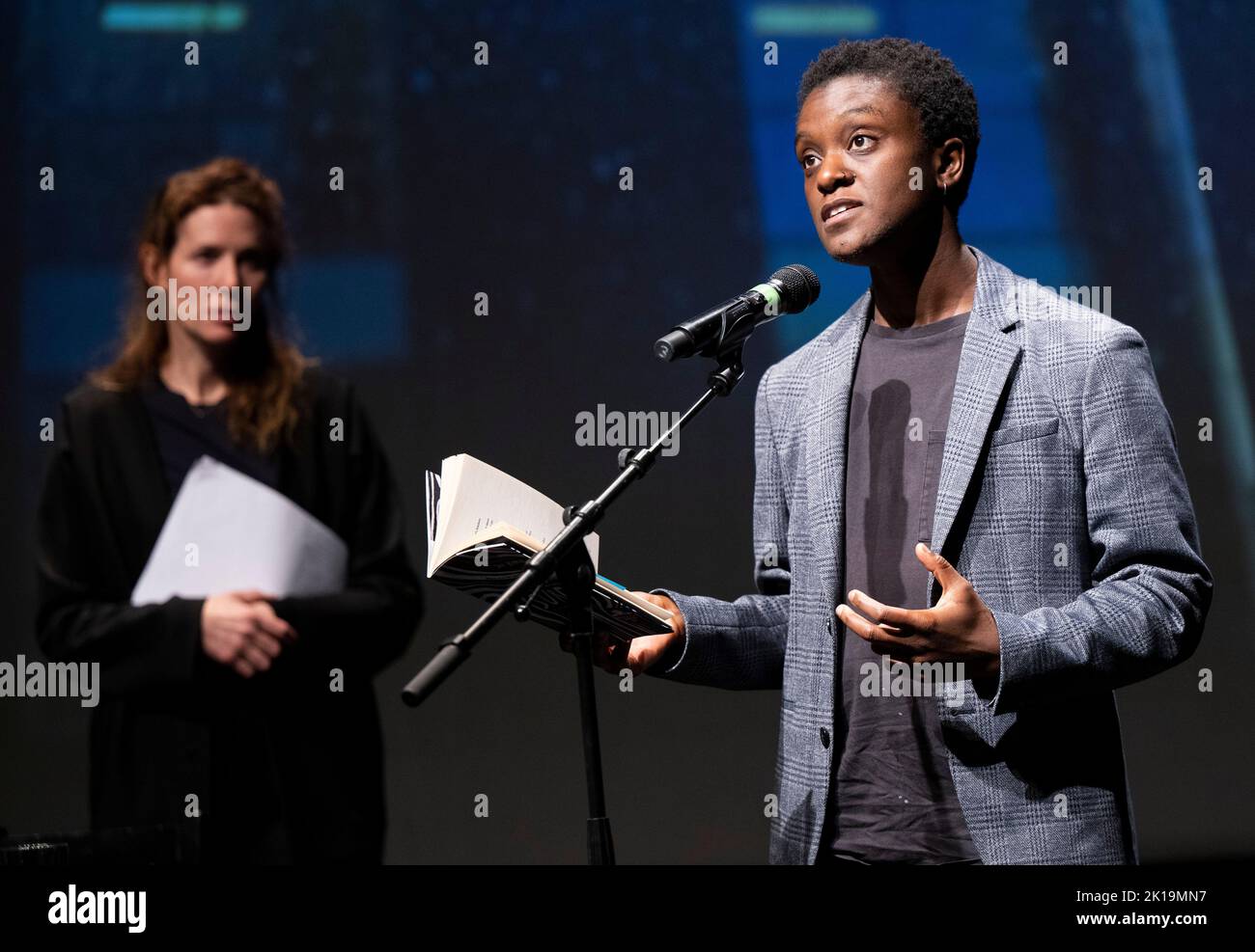 16 September 2022, Berlin: Writer Jay Bernard speaks during a reading ...