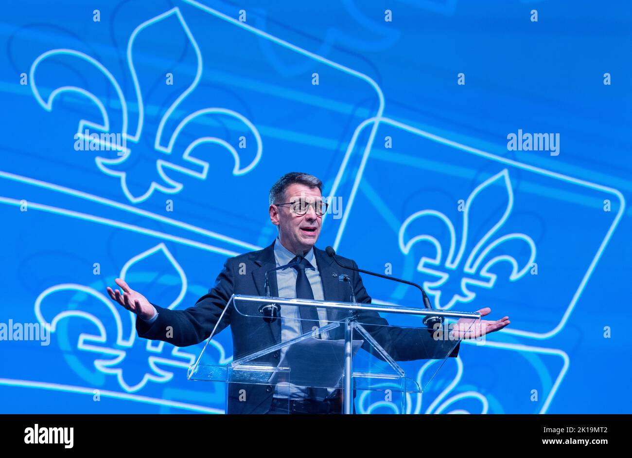 Conservative Party of Quebec Leader Eric Duhaime addresses a luncheon ...