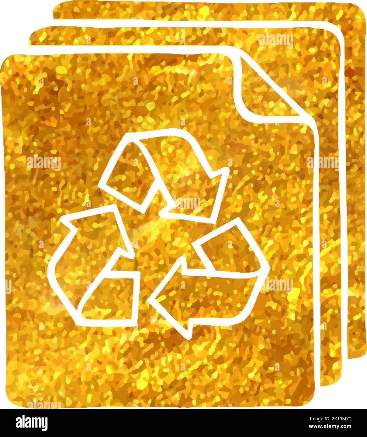 Hand drawn Recycle symbol icon in gold foil texture vector illustration ...
