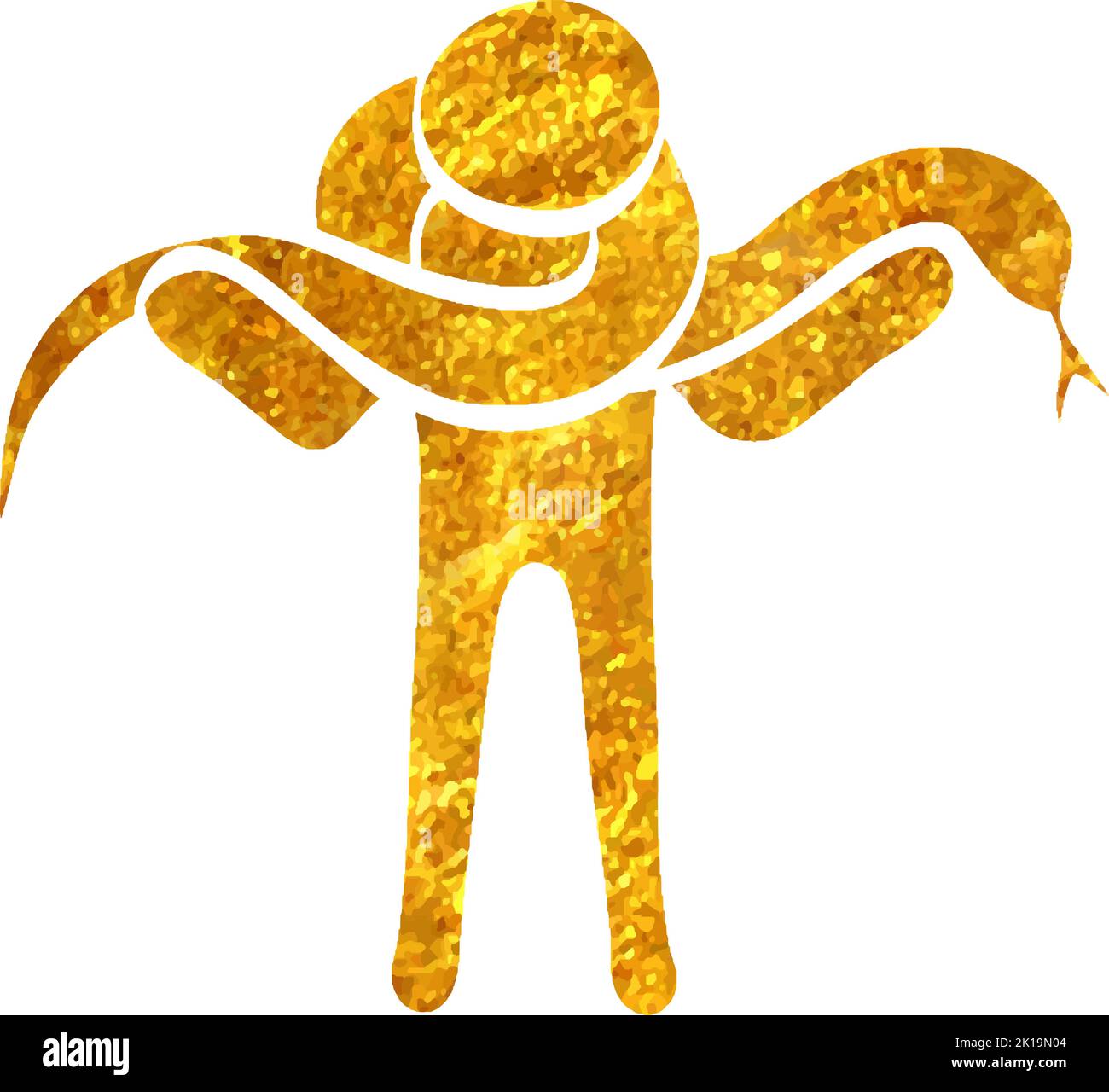 Hand drawn Man holding snake icon in gold foil texture vector ...