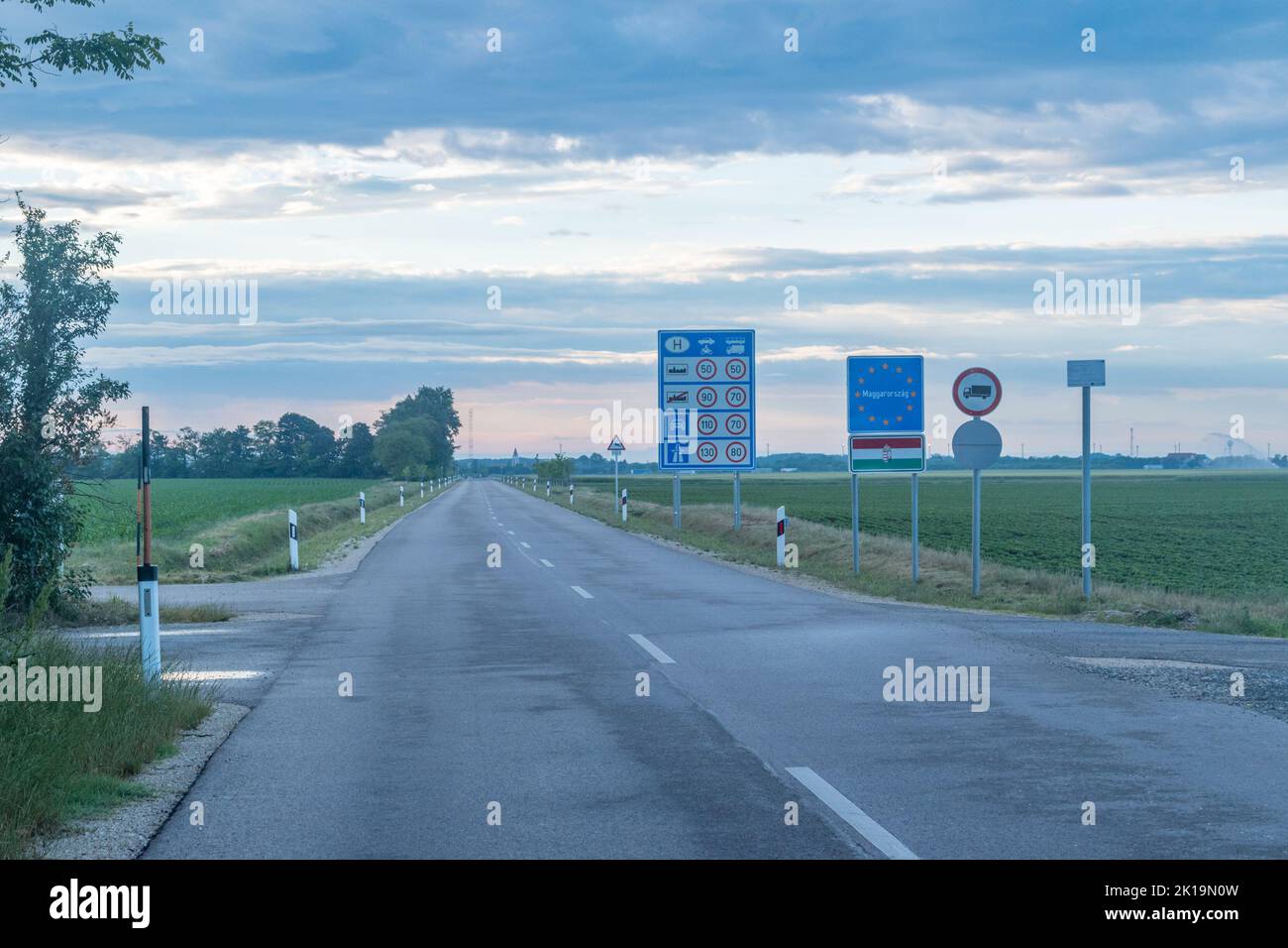 Entrance road to Hungary on the Austria - Hungary border Stock Photo ...
