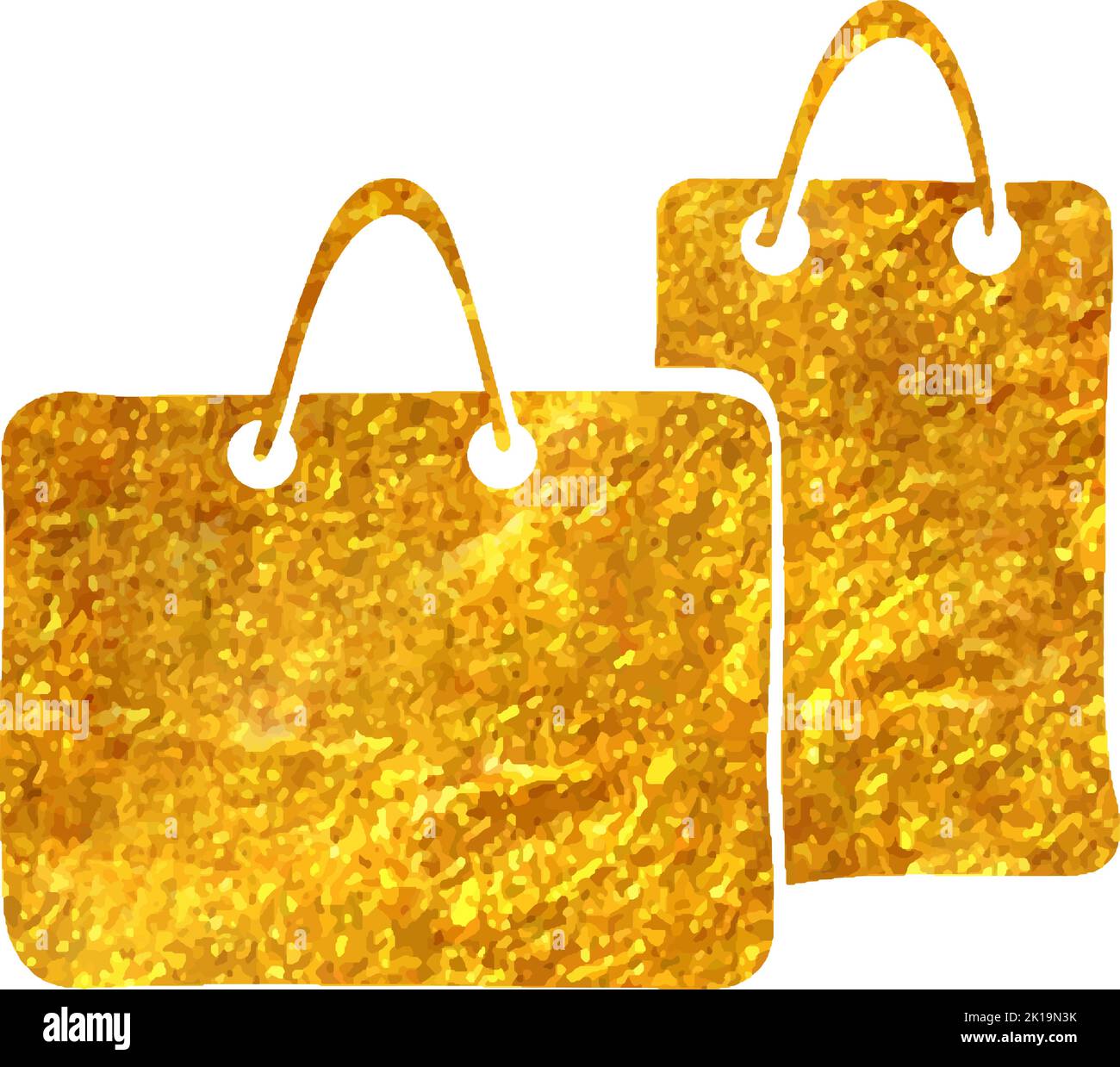 Hand drawn Shopping bags icon in gold foil texture vector illustration ...
