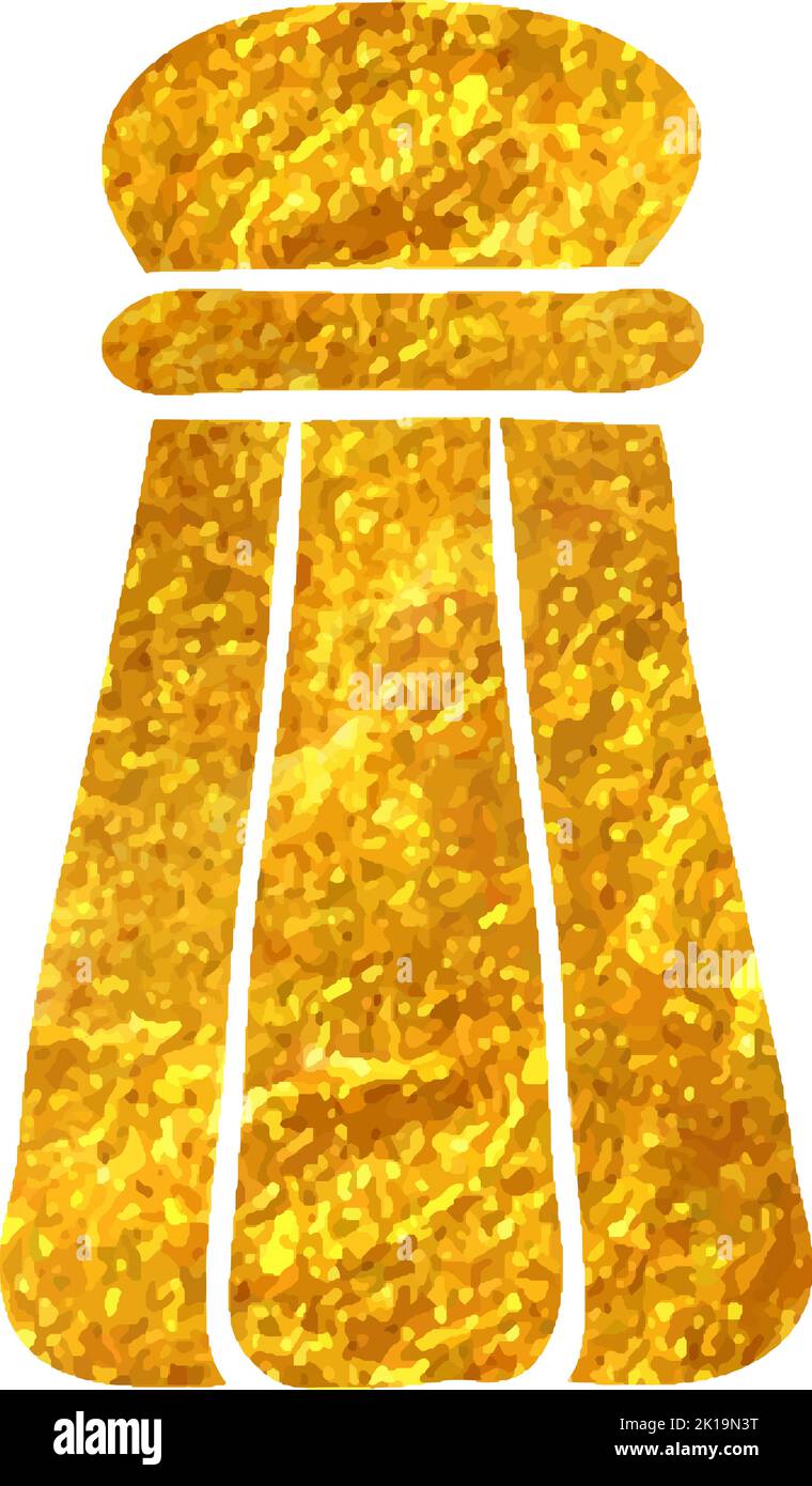 Hand drawn Pepper pot icon in gold foil texture vector illustration ...