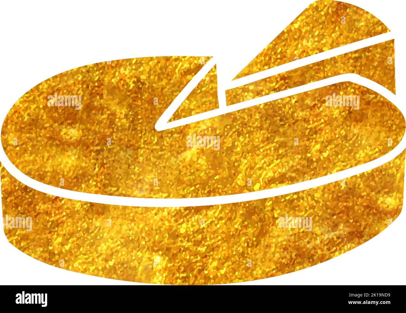 Hand drawn pie chart icon in gold foil texture vector illustration ...