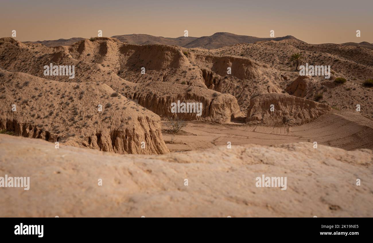 A landscape of large desert n the heart of the Dahar mountains under ...