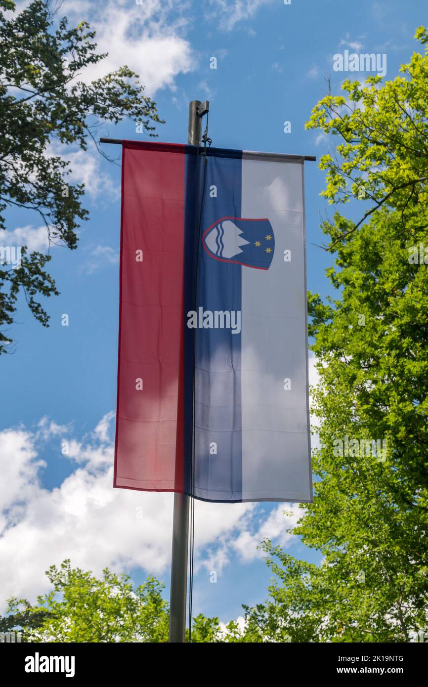 National flag of Slovenia at Tromejnik, 3-national-border site ...