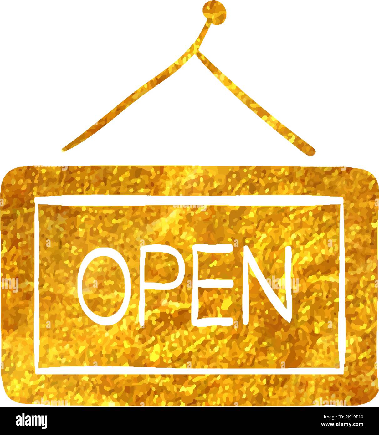Hand drawn Open sign icon in gold foil texture vector illustration ...