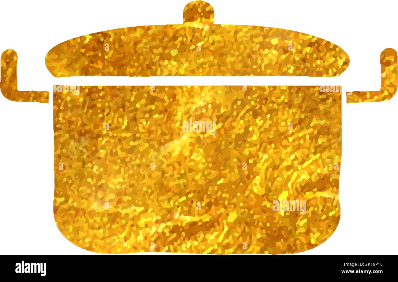Hand drawn Cooking pan icon in gold foil texture vector illustration ...