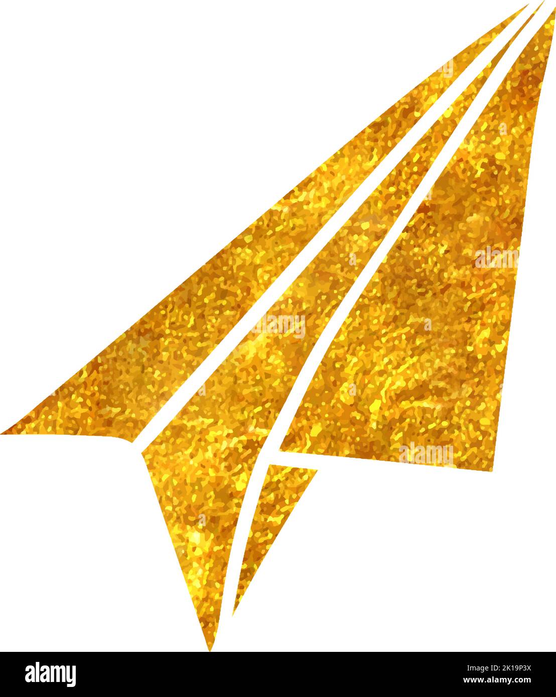 Hand drawn paper plane icon in gold foil texture vector illustration ...