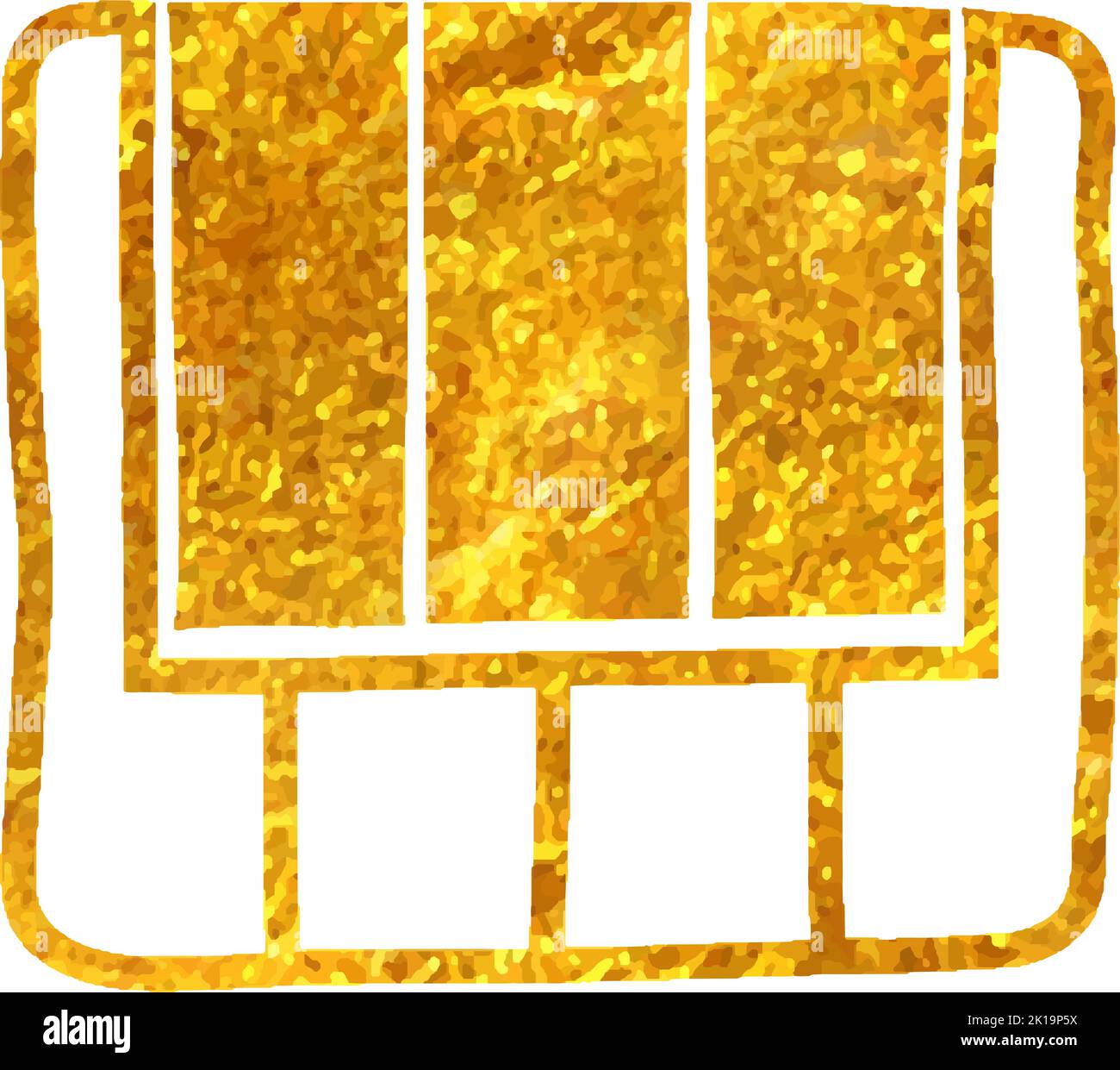 Hand drawn Piano keys icon in gold foil texture vector illustration ...