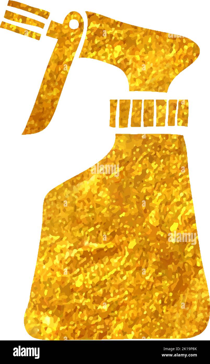 Hand drawn Sprayer bottle icon in gold foil texture vector illustration ...
