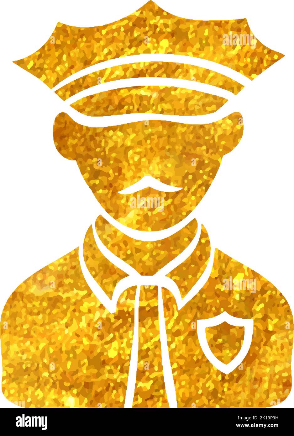 Hand drawn Police avatar icon in gold foil texture vector illustration ...