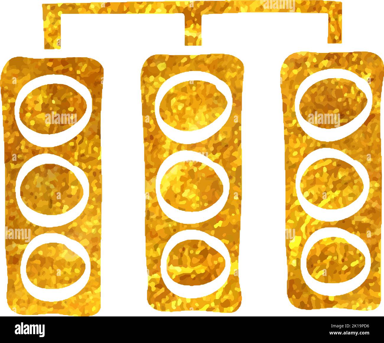 Hand drawn Red light sign icon in gold foil texture vector illustration ...